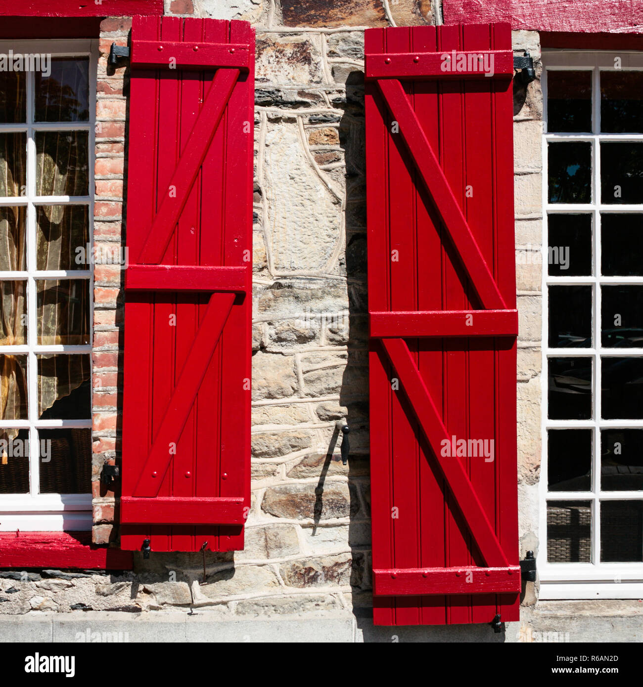 window of house with red wooden shutters in Vitre Stock Photo - Alamy