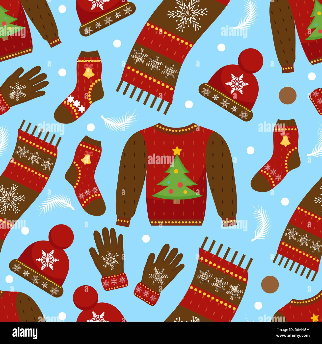 Holiday Christmas seamless pattern. Winter clothes endless texture ...