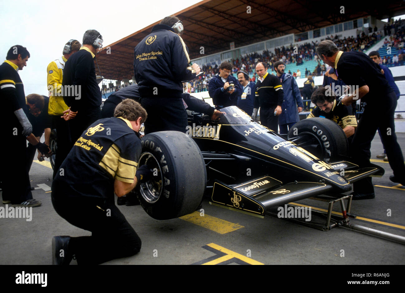 Ayrton Senna in his Lotus Renault at the Portuguese Grand Prix 1985 ...