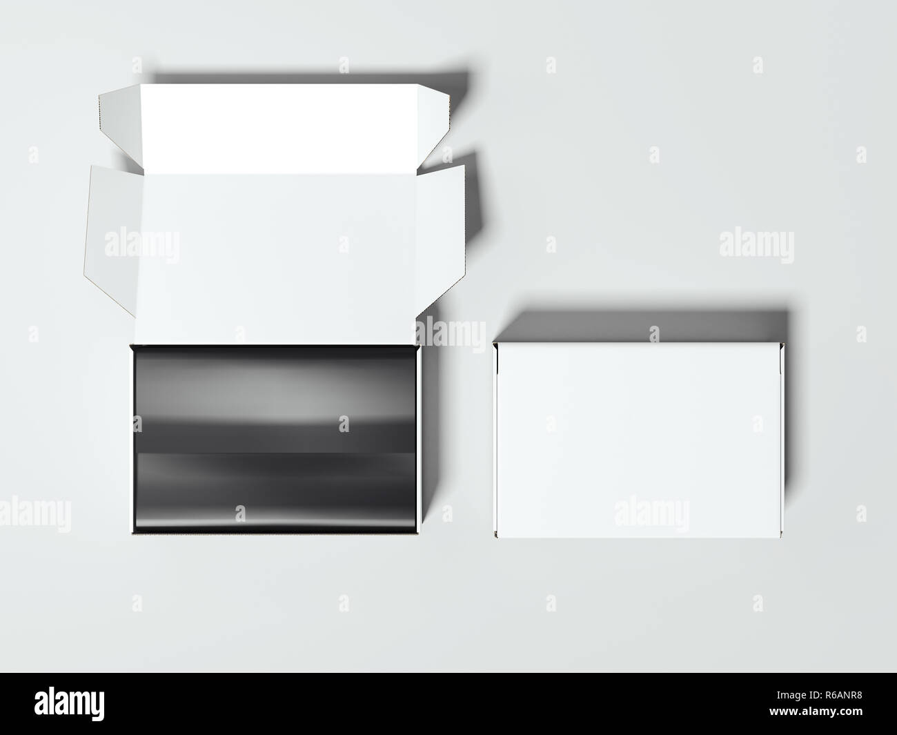 Opened and closed white packages. 3d rendering Stock Photo - Alamy