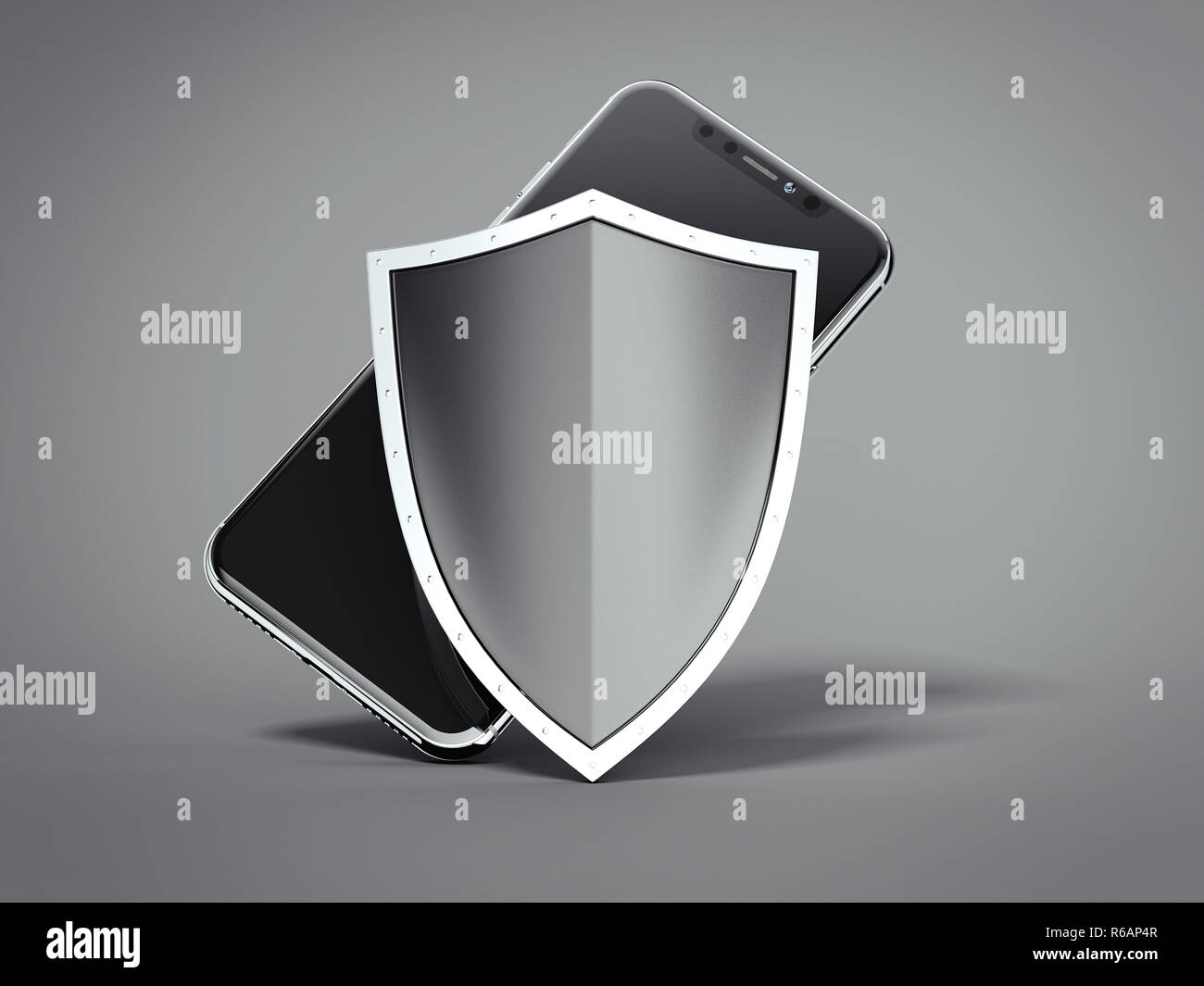 Modern black smartphone with shield. 3d rendering Stock Photo - Alamy