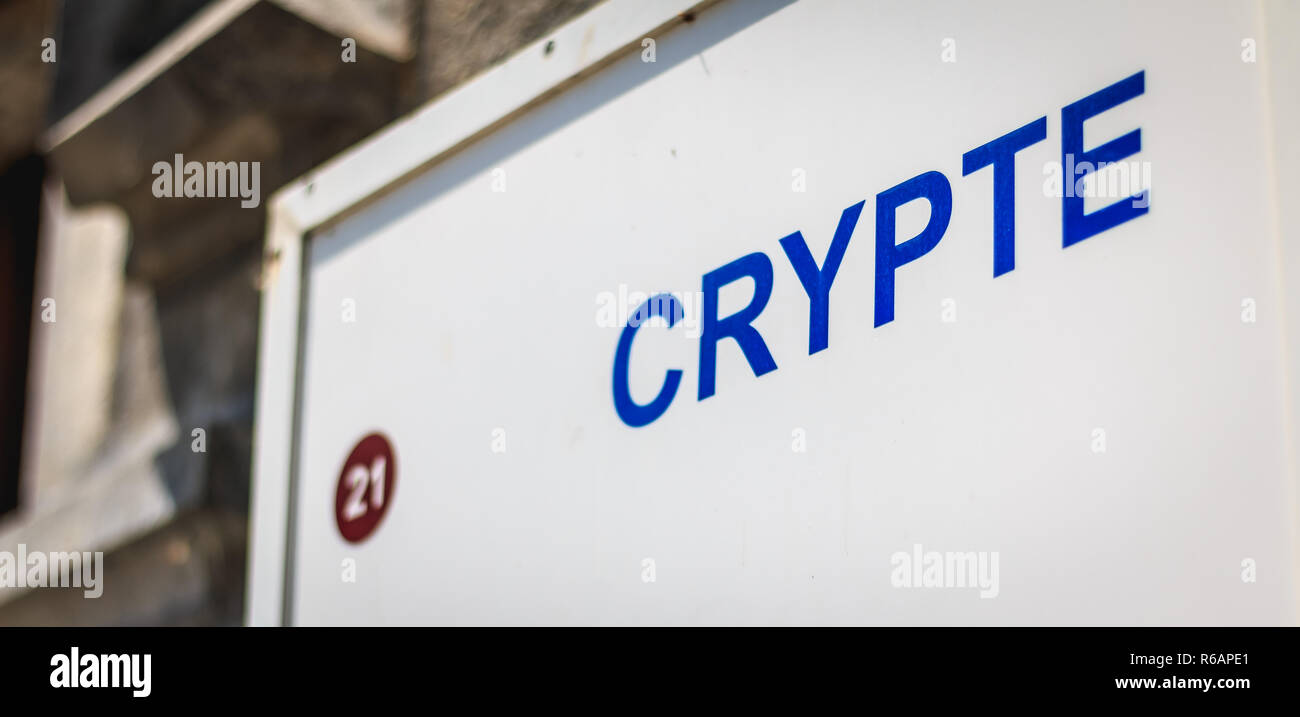 sign indicates the entrance to the crypt Stock Photo - Alamy