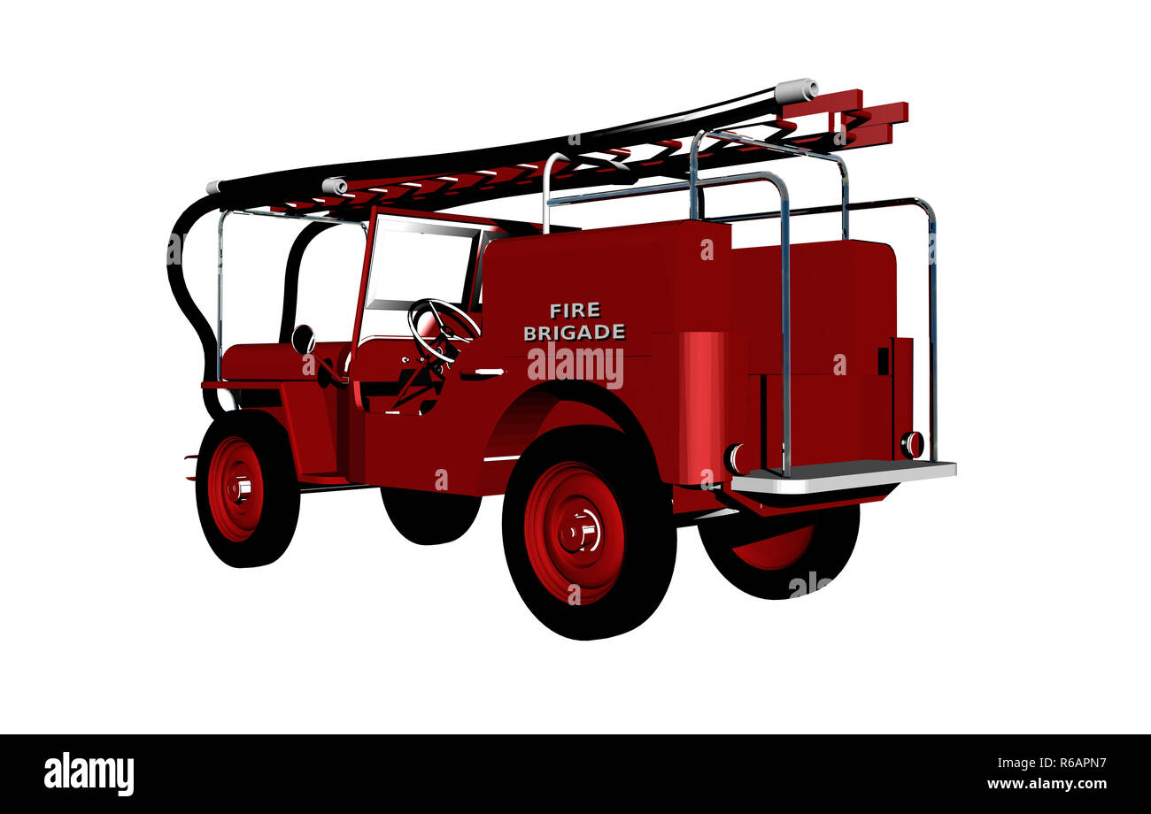 red fire engine with hoses Stock Photo - Alamy