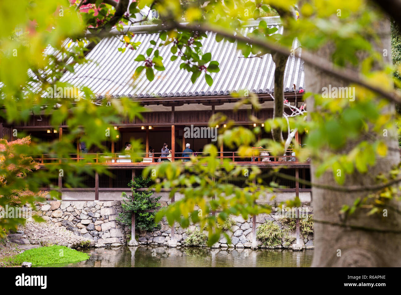 View of the tea house inside the Japanese garden of Kokura castle ...