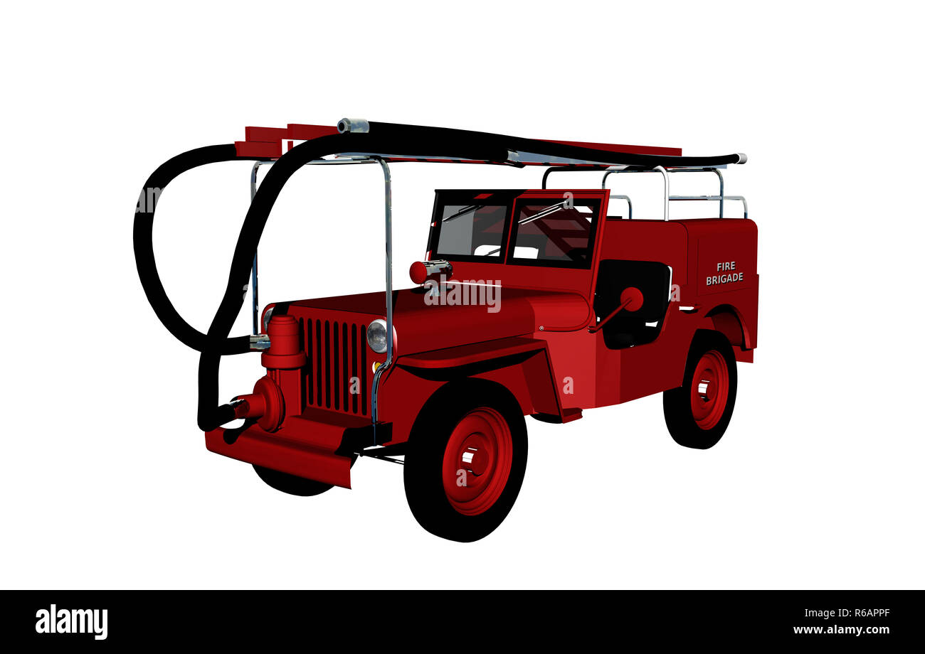 red fire engine with hoses Stock Photo - Alamy