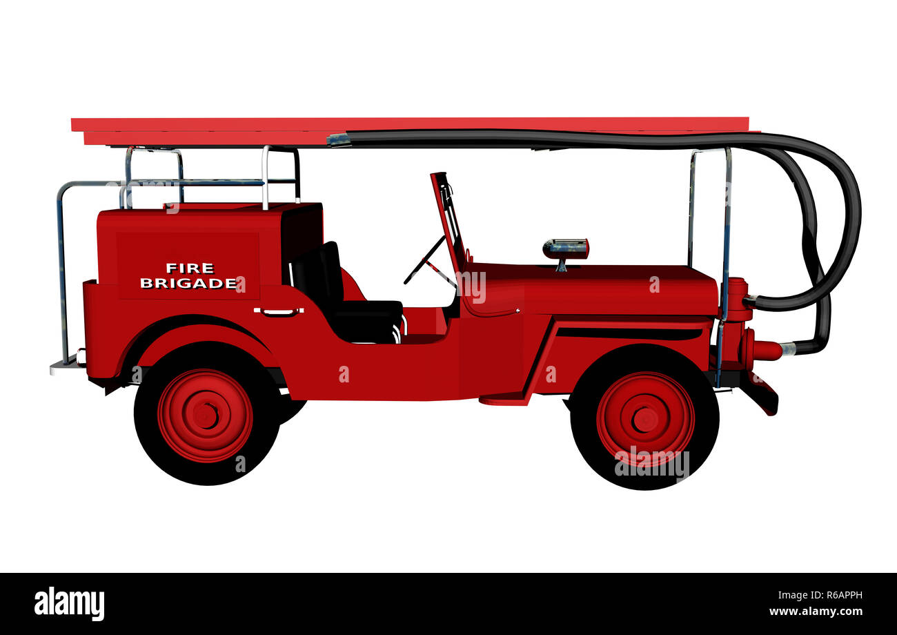 red fire engine with hoses Stock Photo - Alamy