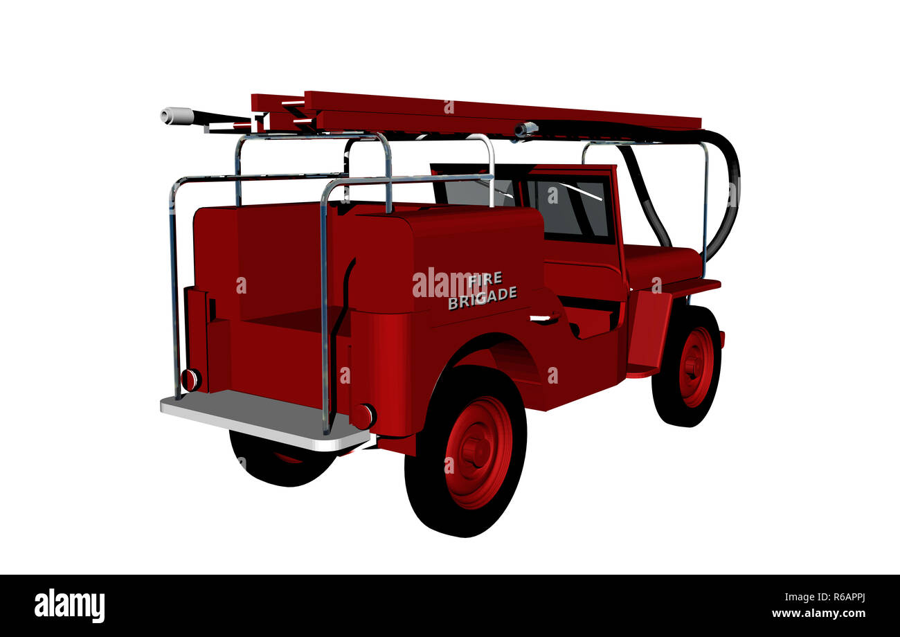 red fire engine with hoses Stock Photo - Alamy