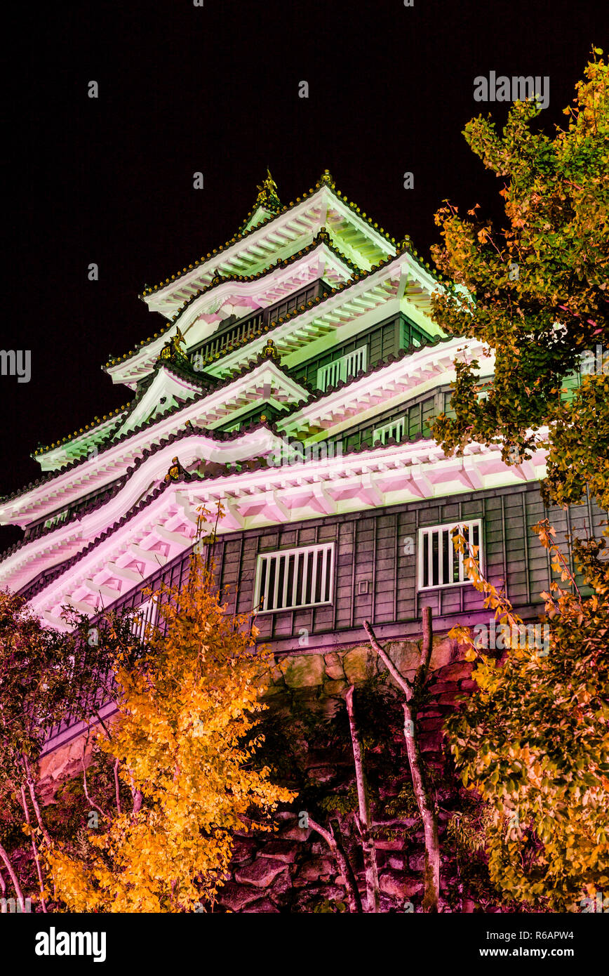 Night view of Okayama Castle, a historic samurai castle in Okayama ...