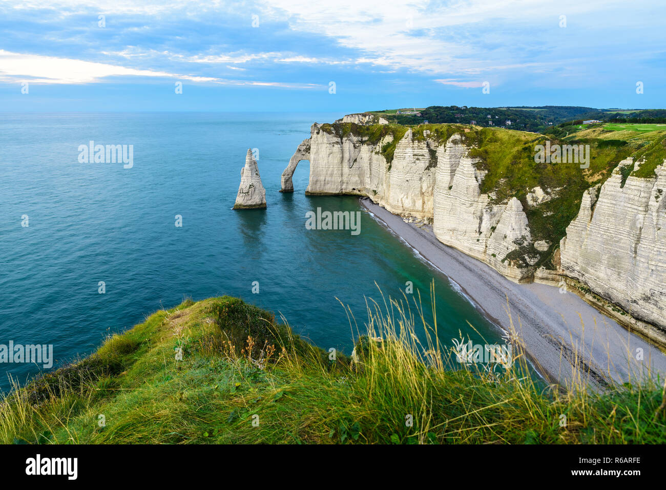 cliffs Aval and Needle of Etretat and beautiful famous coastline during ...