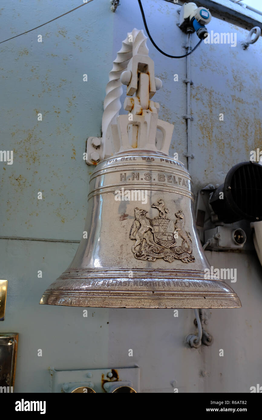 HMS Belfast Ships bell- London UK Stock Photo - Alamy