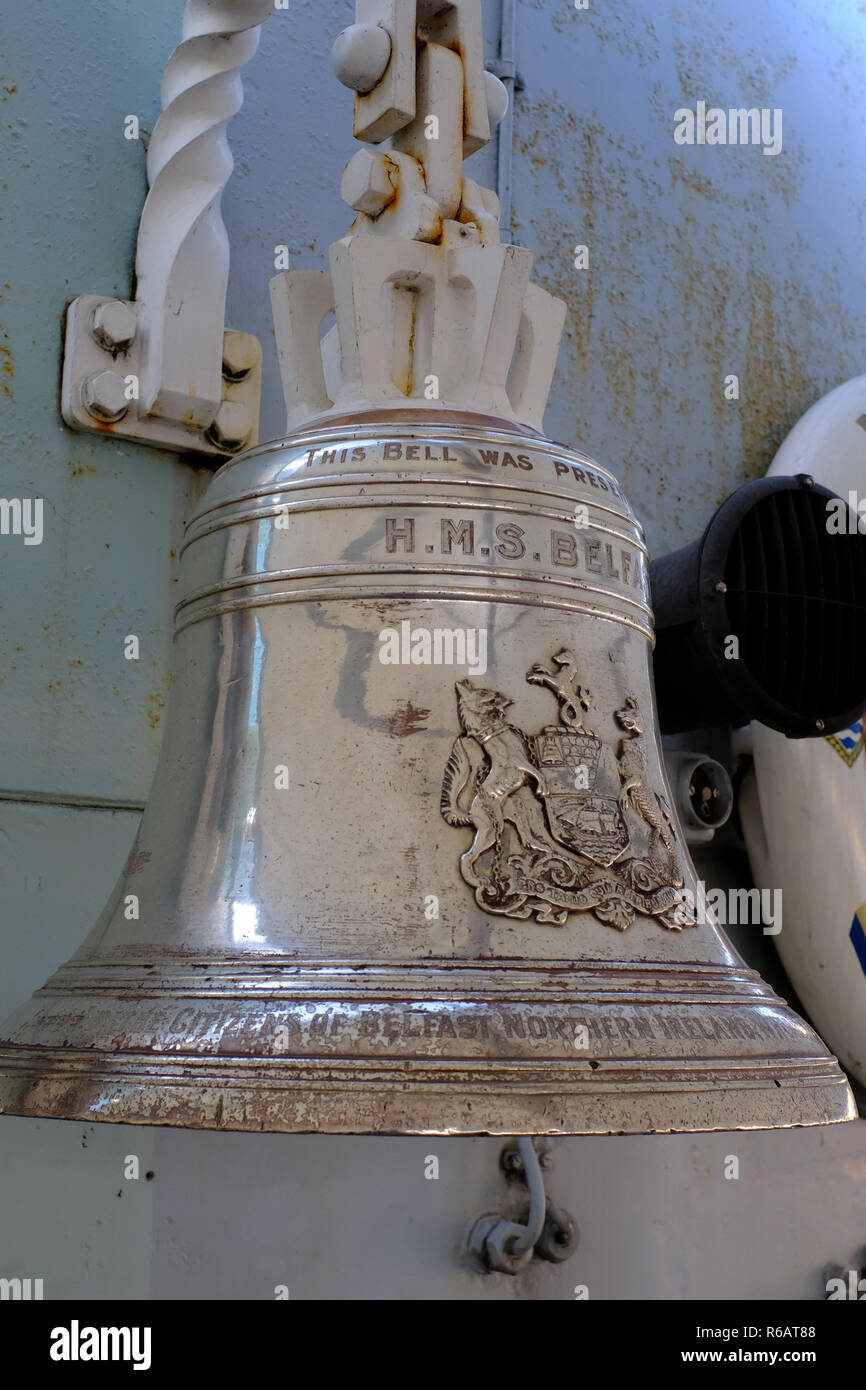 HMS Belfast Ships bell- London UK Stock Photo - Alamy
