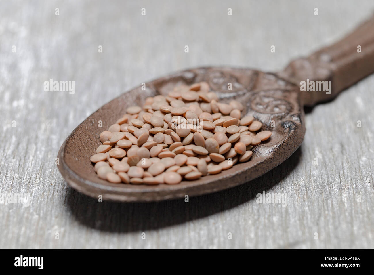 mountain lenses with indian spoon on gray background Stock Photo - Alamy