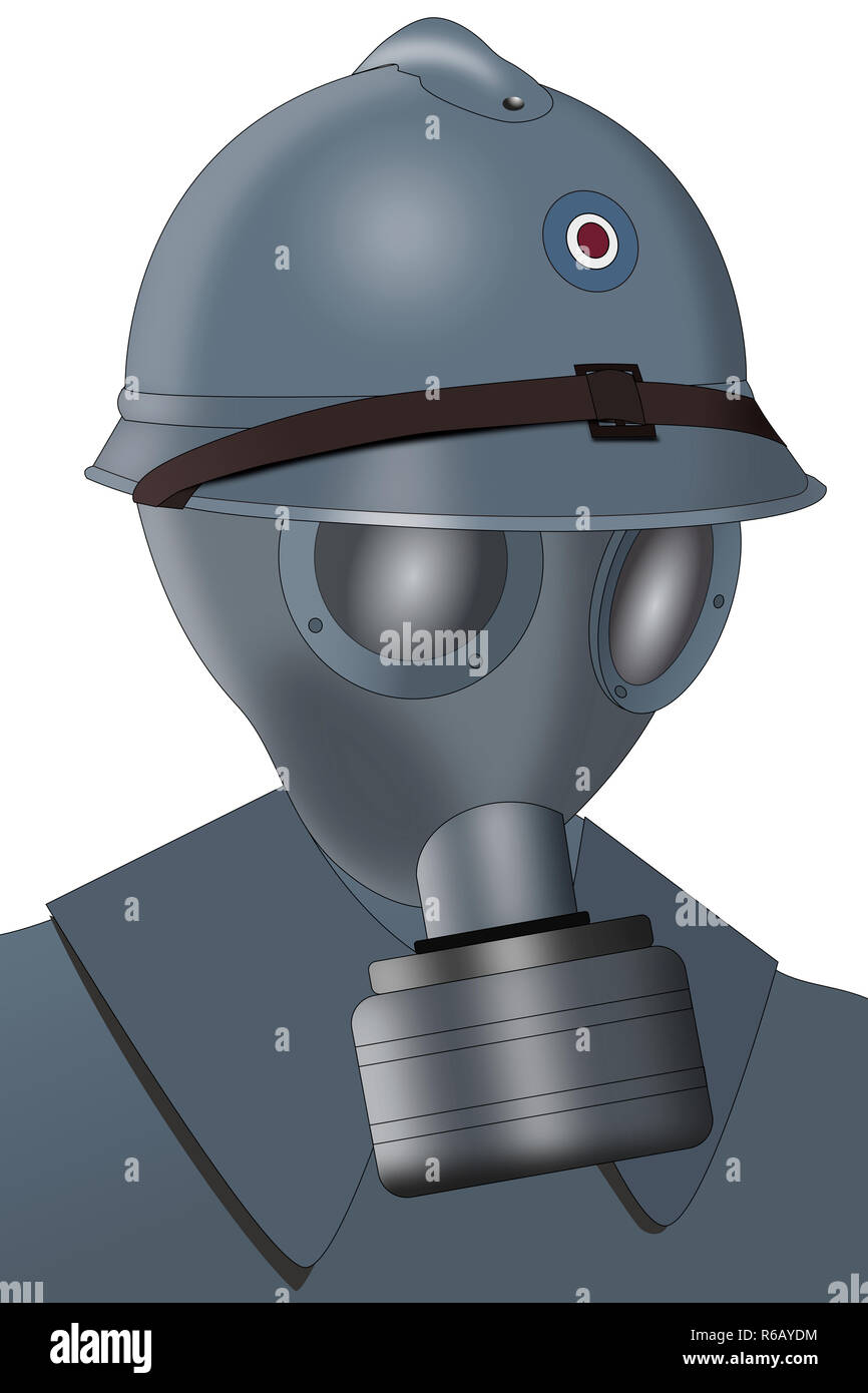 french soldier 1918 with helmet an gaz mask, on white Stock Photo - Alamy