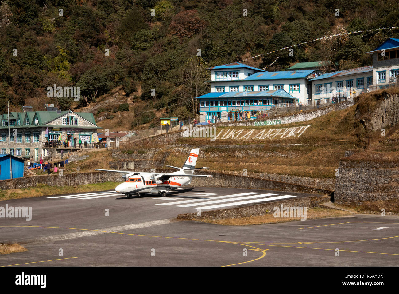 Nepal, Lukla, airport, Summit Air Let L-410 Turbolet aircraft about to ...