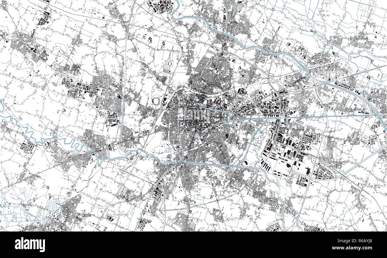 Satellite map of Padua, Padova, Italy, city streets, Veneto. Street map ...