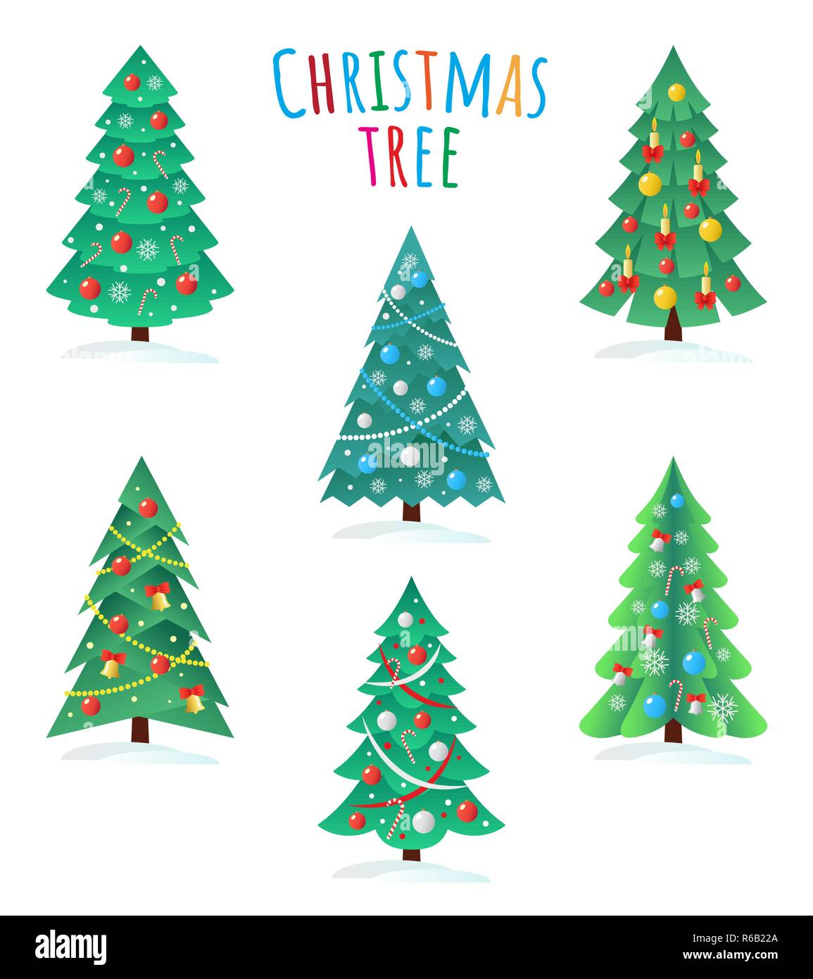 Set of different Christmas trees icon, Happy New Year concept Stock ...