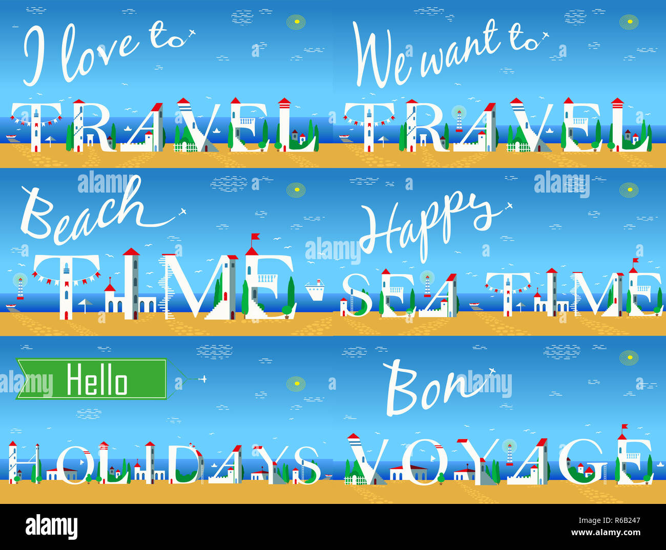 Travel cards. Artistic font. Summer beach Stock Photo - Alamy