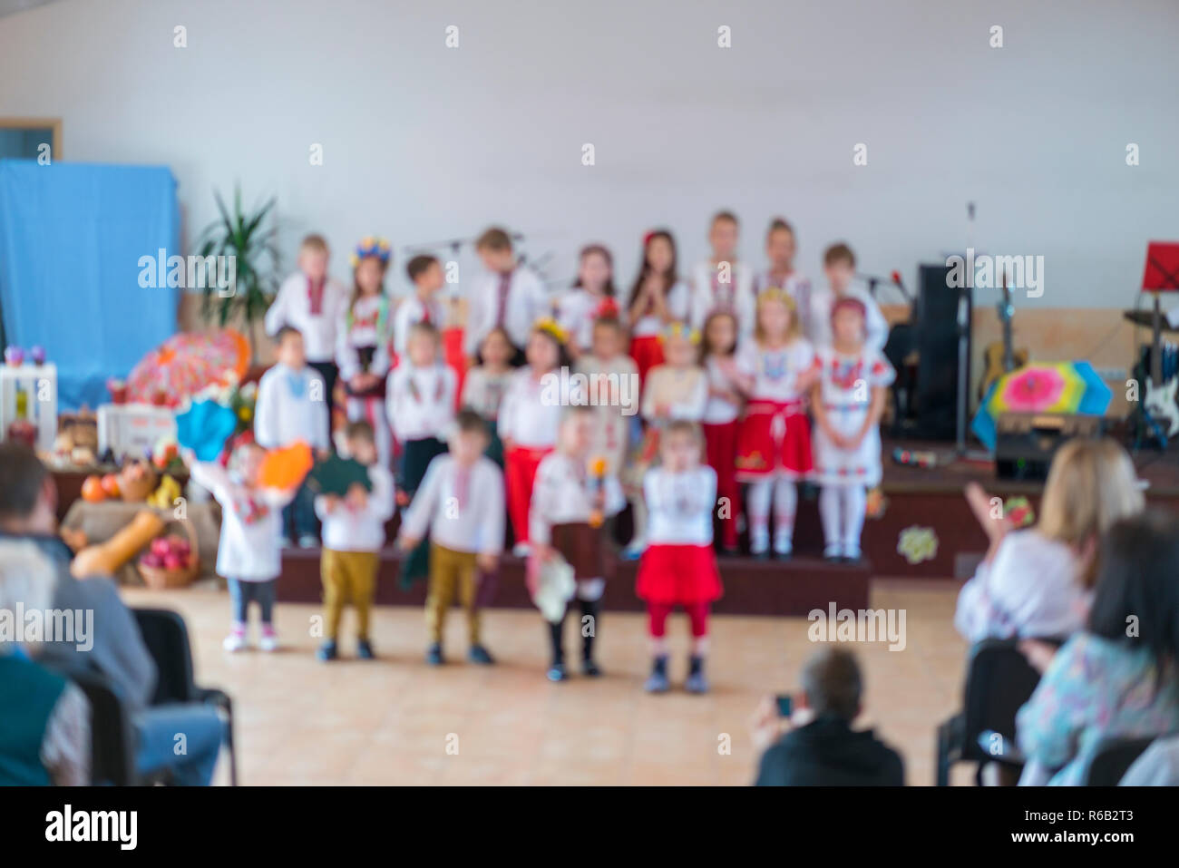 children perform at concert in primary school. Children's theatrical ...