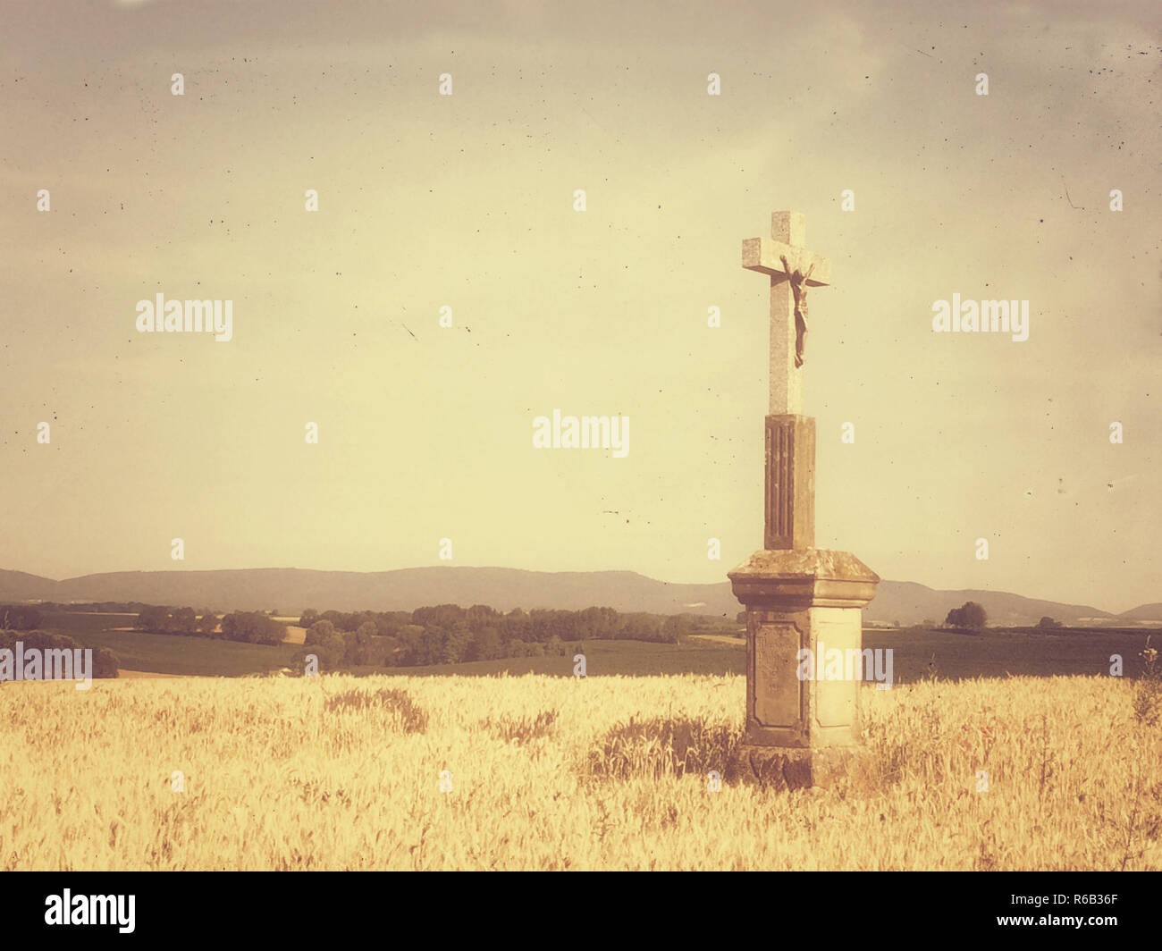 Cross In Cornfield, Retro Style Stock Photo - Alamy