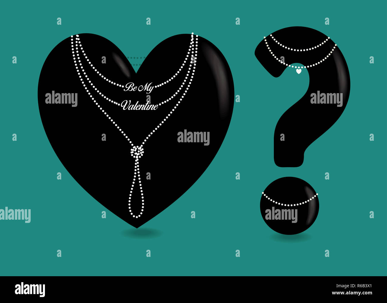 Black Heart and Question Mark with Pearl Collars Stock Photo - Alamy