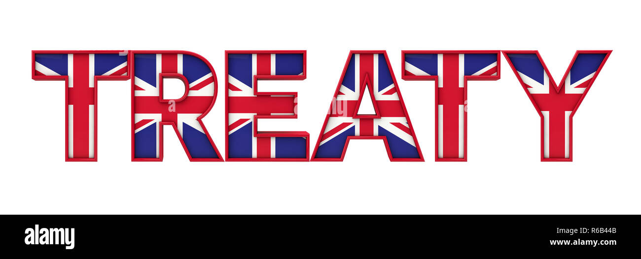 Treaty word made from union jack flag lettering. 3D Rendering Stock ...