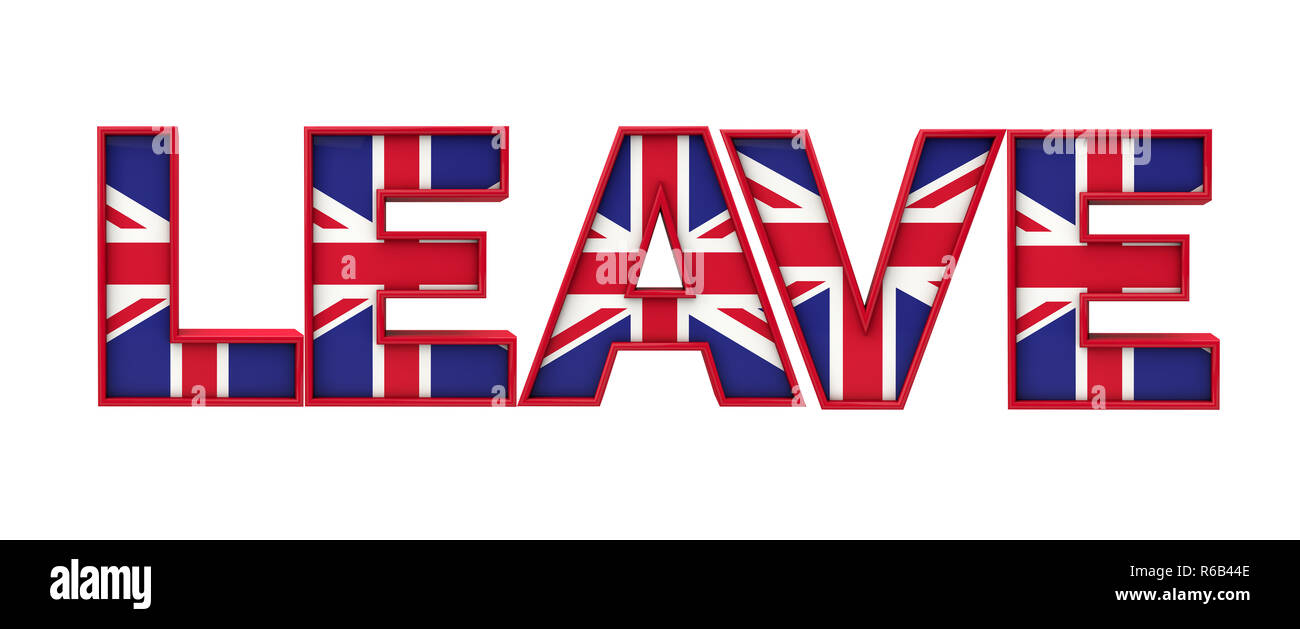 Leave word made from union jack flag lettering. 3D Rendering Stock ...