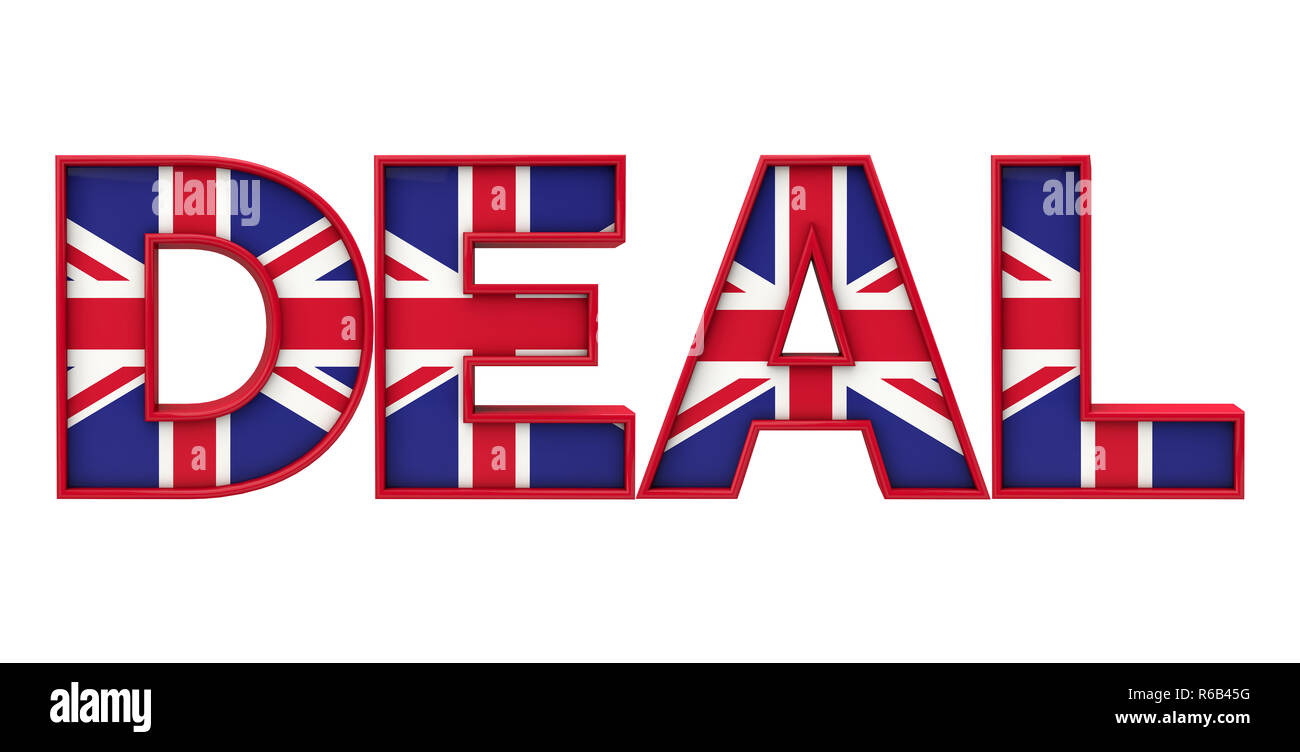 Deal word made from union jack flag lettering. 3D Rendering Stock Photo ...