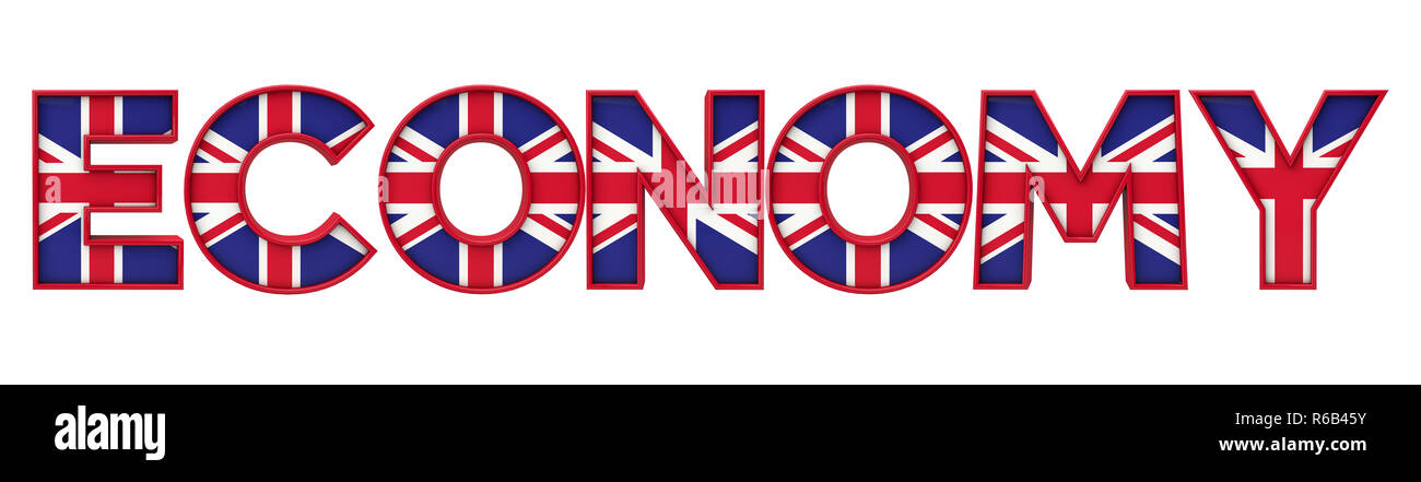 Economy word made from union jack flag lettering. 3D Rendering Stock ...