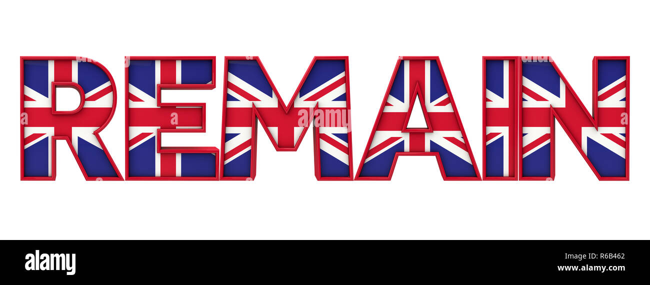 Remain word made from union jack flag lettering. 3D Rendering Stock ...