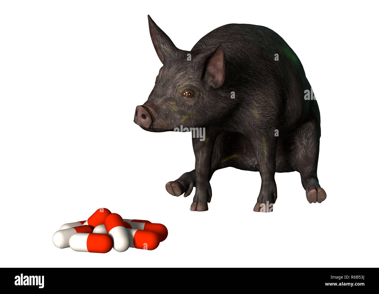 3D Rendering Pig and Pills on White Stock Photo - Alamy