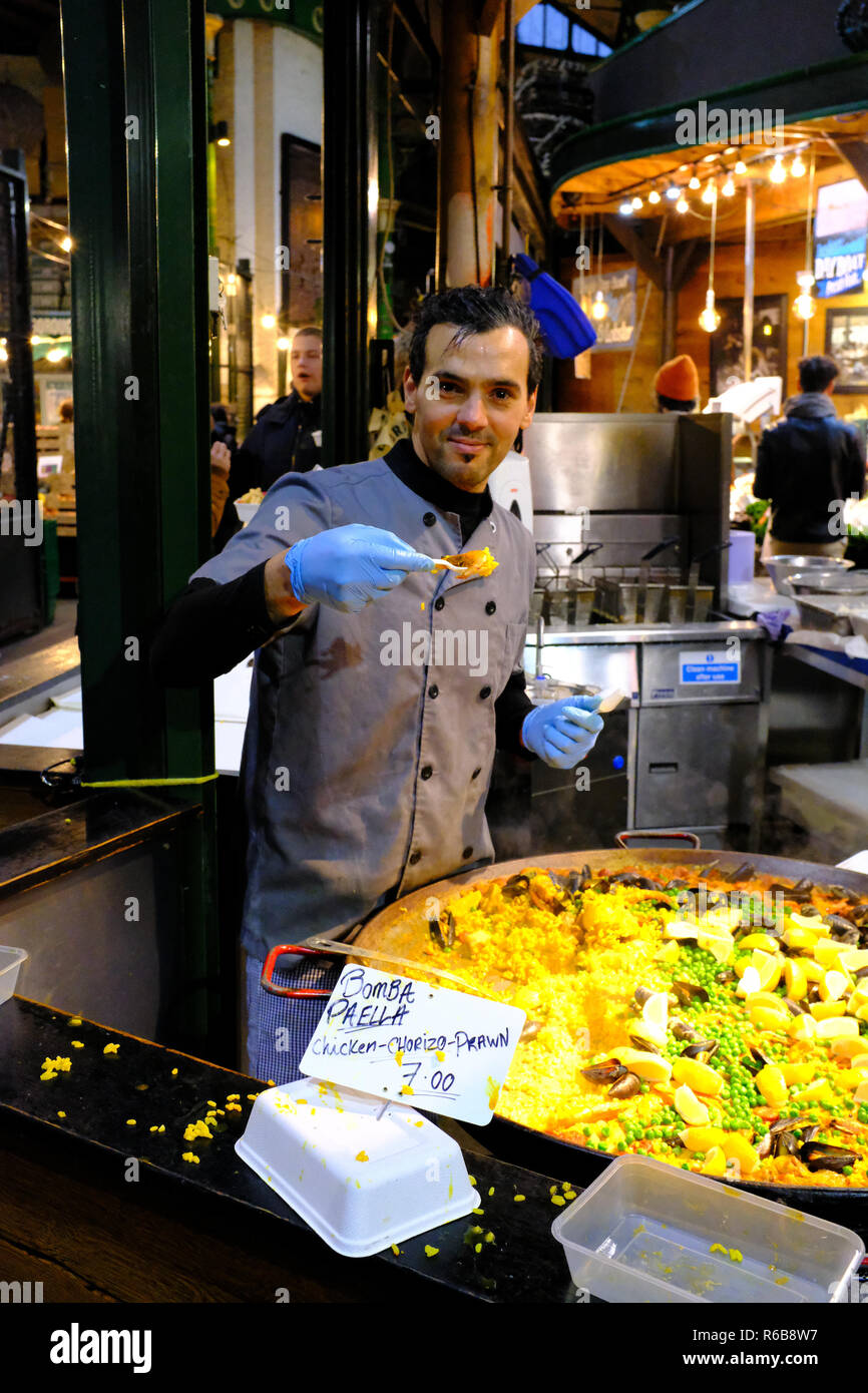 Street food - Paella in Borough Market - London UK Stock Photo - Alamy