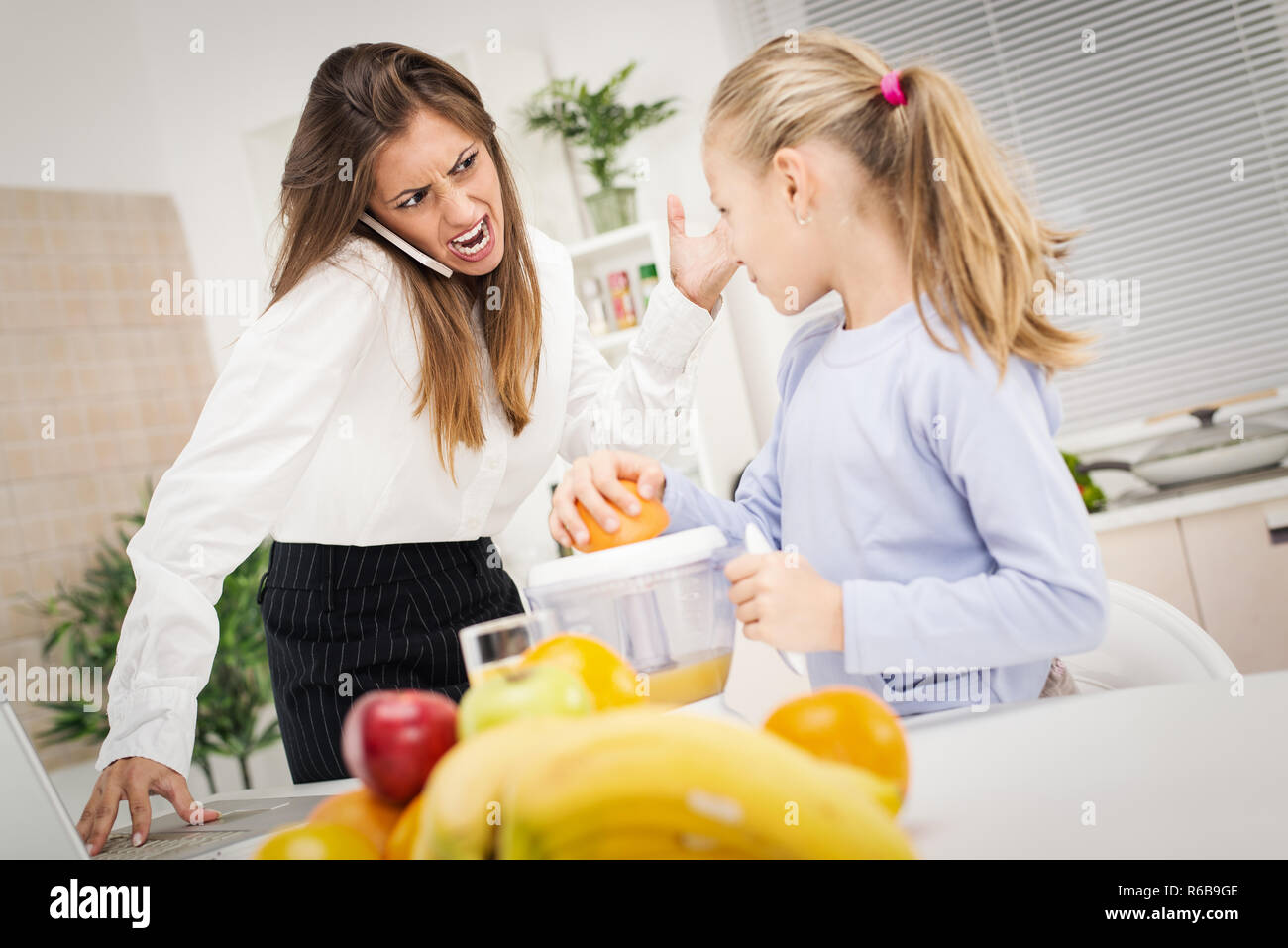 Overworked Mother Rushing her daughter in the morning to go faster ...