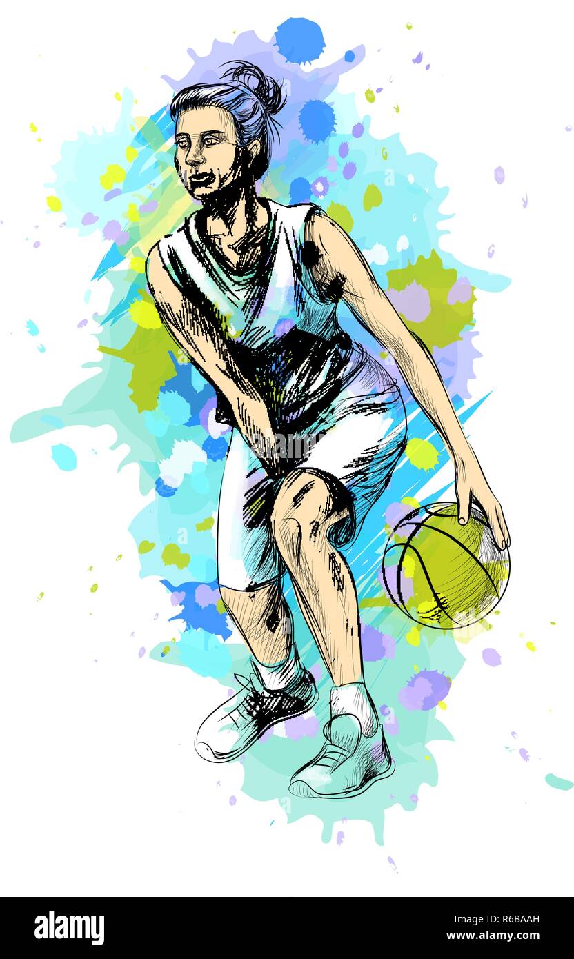 Abstract basketball player with ball from a splash of watercolor Stock ...