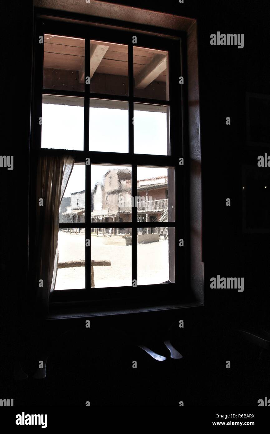 Old Tavern window in far western town Stock Photo - Alamy