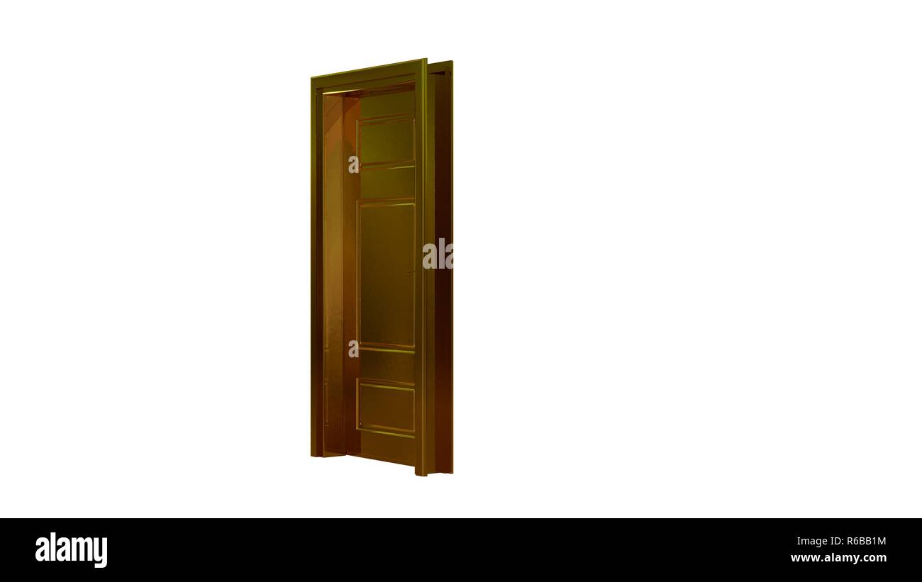 3d rendering of a golden door isolated on white Stock Photo - Alamy