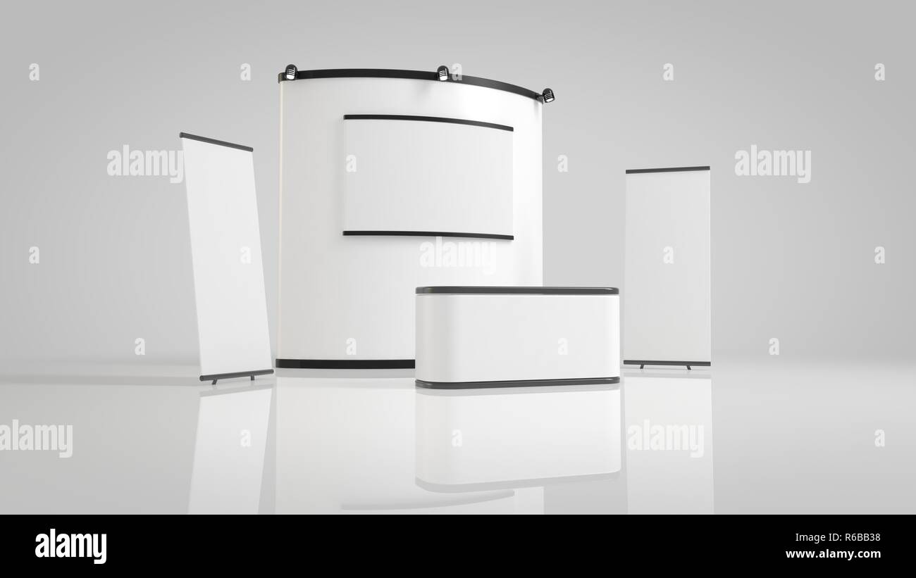 3d rendering of an exhibition design with blank boards Stock Photo - Alamy