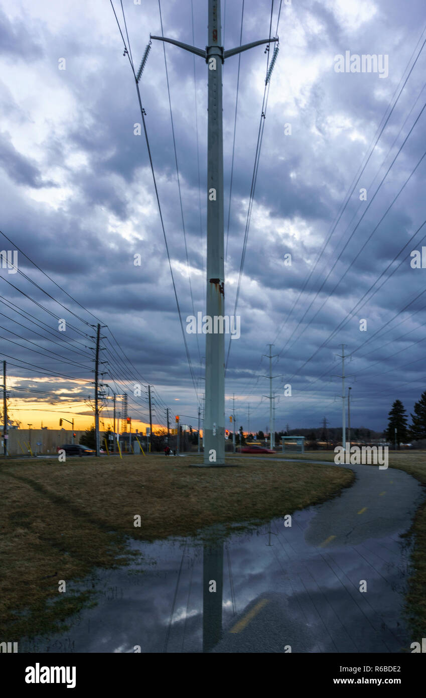 Electricity distribution poles on a field Stock Photo - Alamy