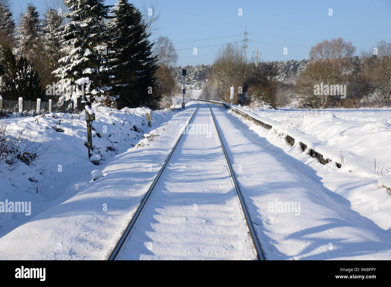 railway line in winter Stock Photo - Alamy