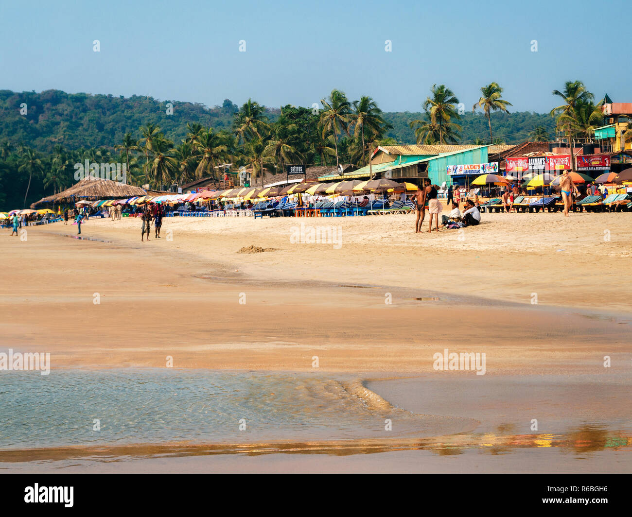 Baga, Goa, India - Dec 5, 2014 Crowded Baga Beach with restaurant ...