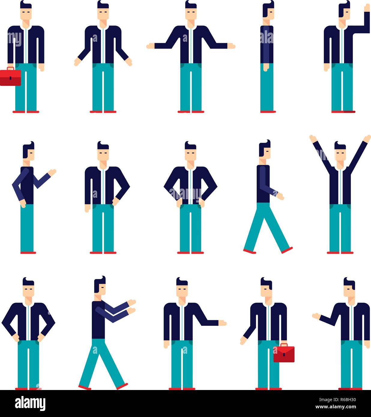 Modern flat design cartoon character set Stylish hipster man Vector ...