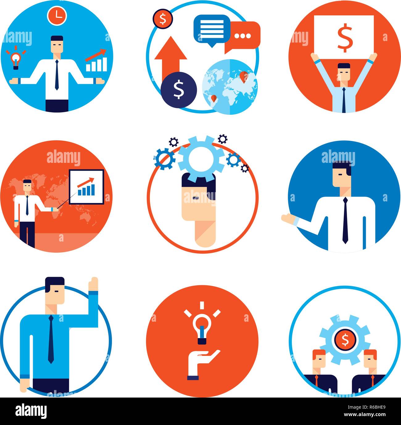 Successful business people Partnership flat icon set Happy businessman ...