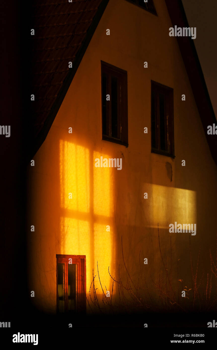 House With Light Beam Stock Photo - Alamy