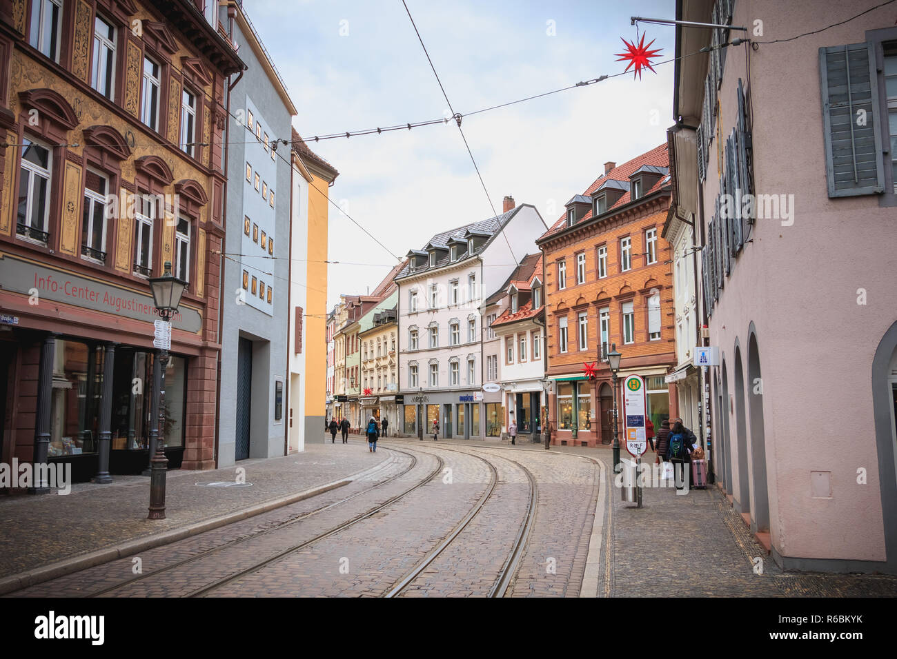 Freiburg im Breisgau, Germany - December 31, 2017: People walking on a ...