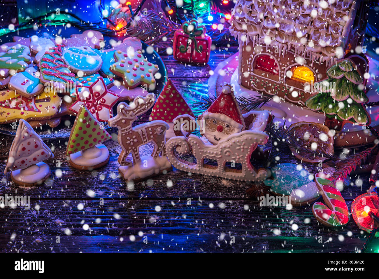 Gingerbread house with lights Stock Photo - Alamy