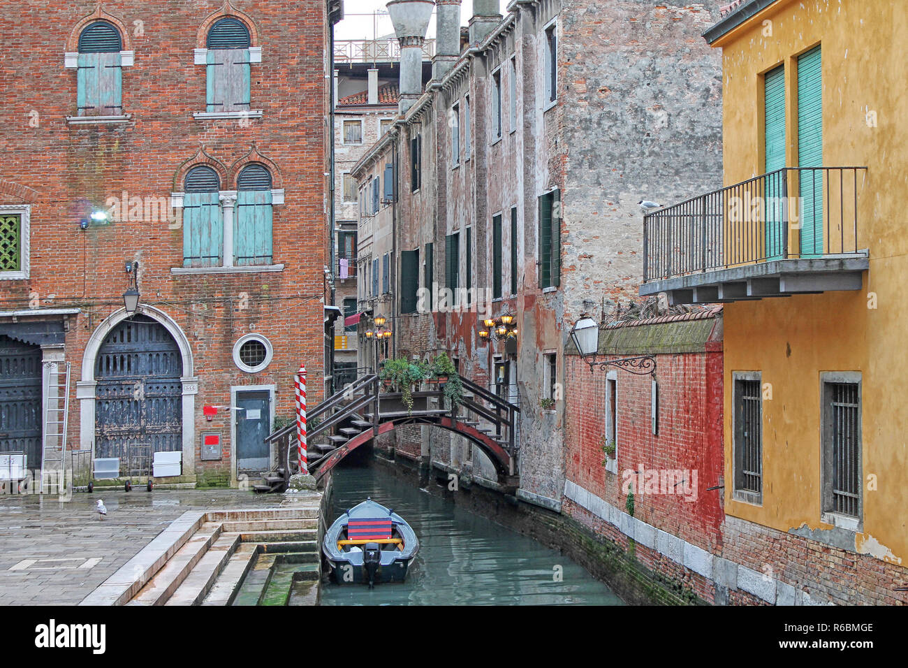 Venice cityscape, buildings, water canal and bridge. Traditional ...