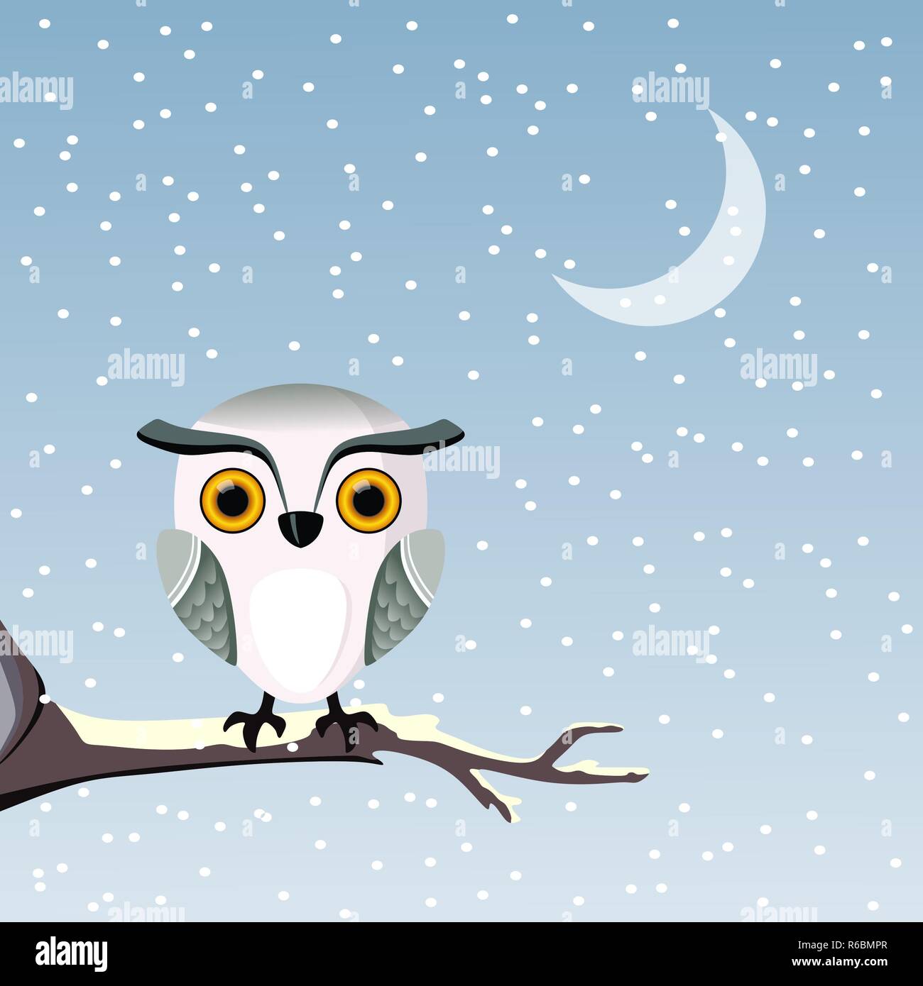 white cartoon owl in the snowy nigh Stock Photo - Alamy