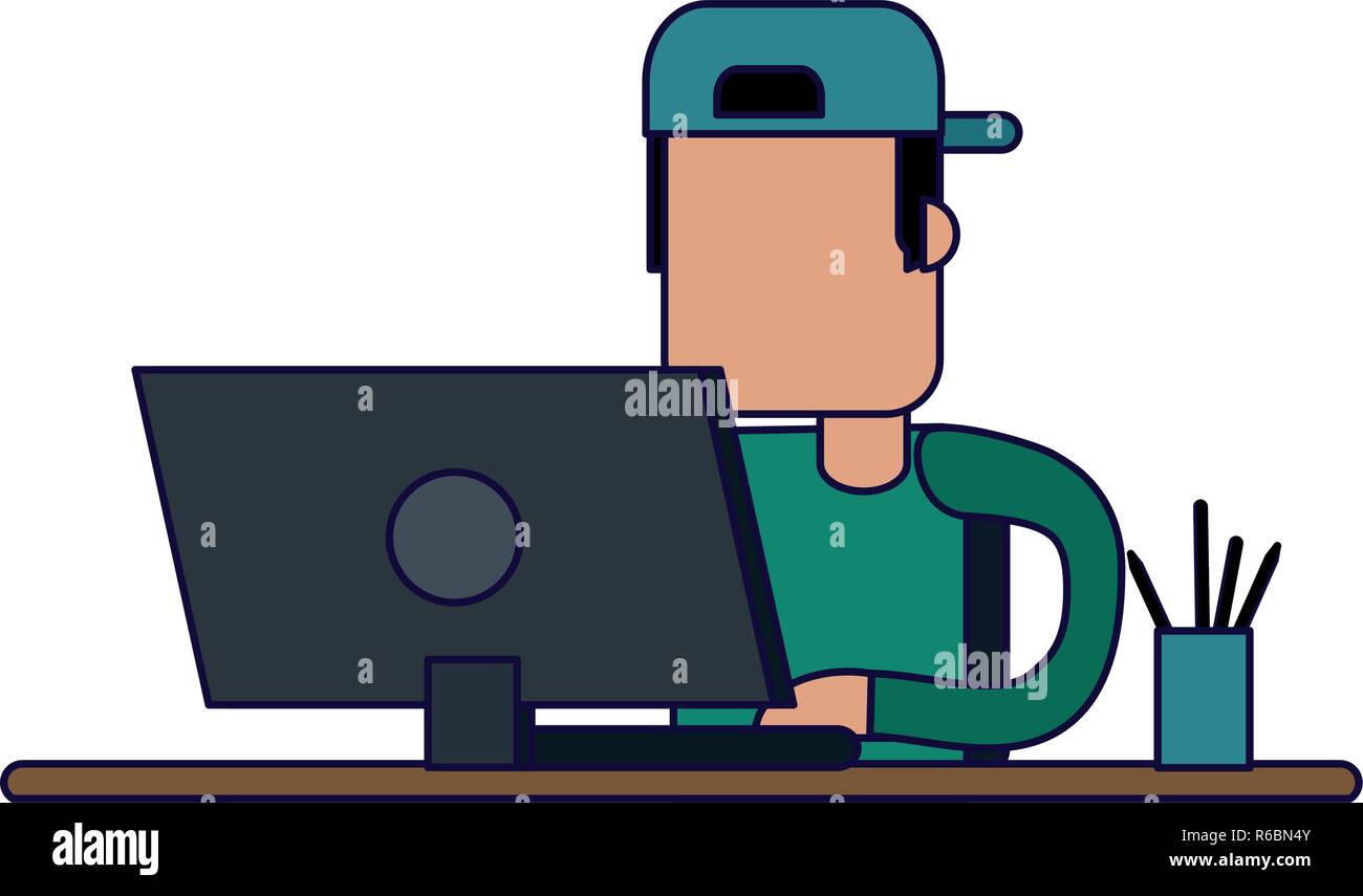 Working with computer avatar Stock Vector Image & Art - Alamy