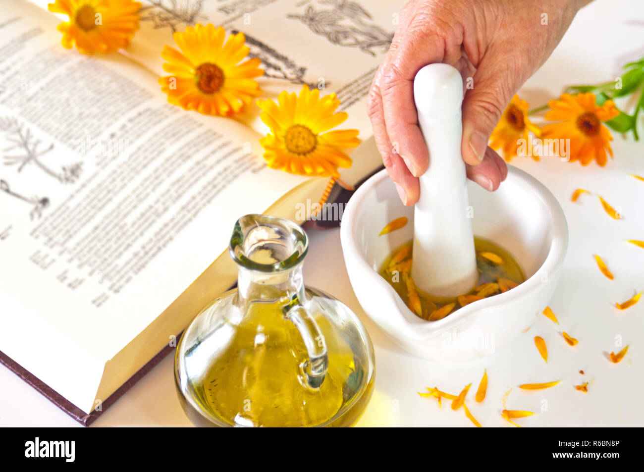 Preparing Of Calendula Oil Stock Photo - Alamy