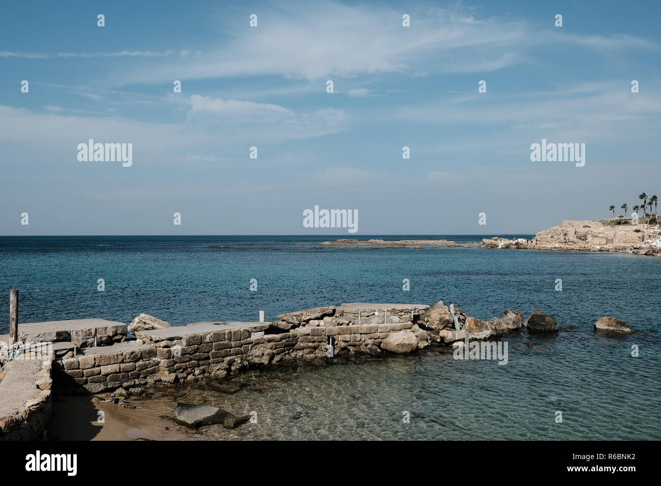 Caesarea, Israel. 3rd December, 2018. A view of the Crusaders' Harbor ...