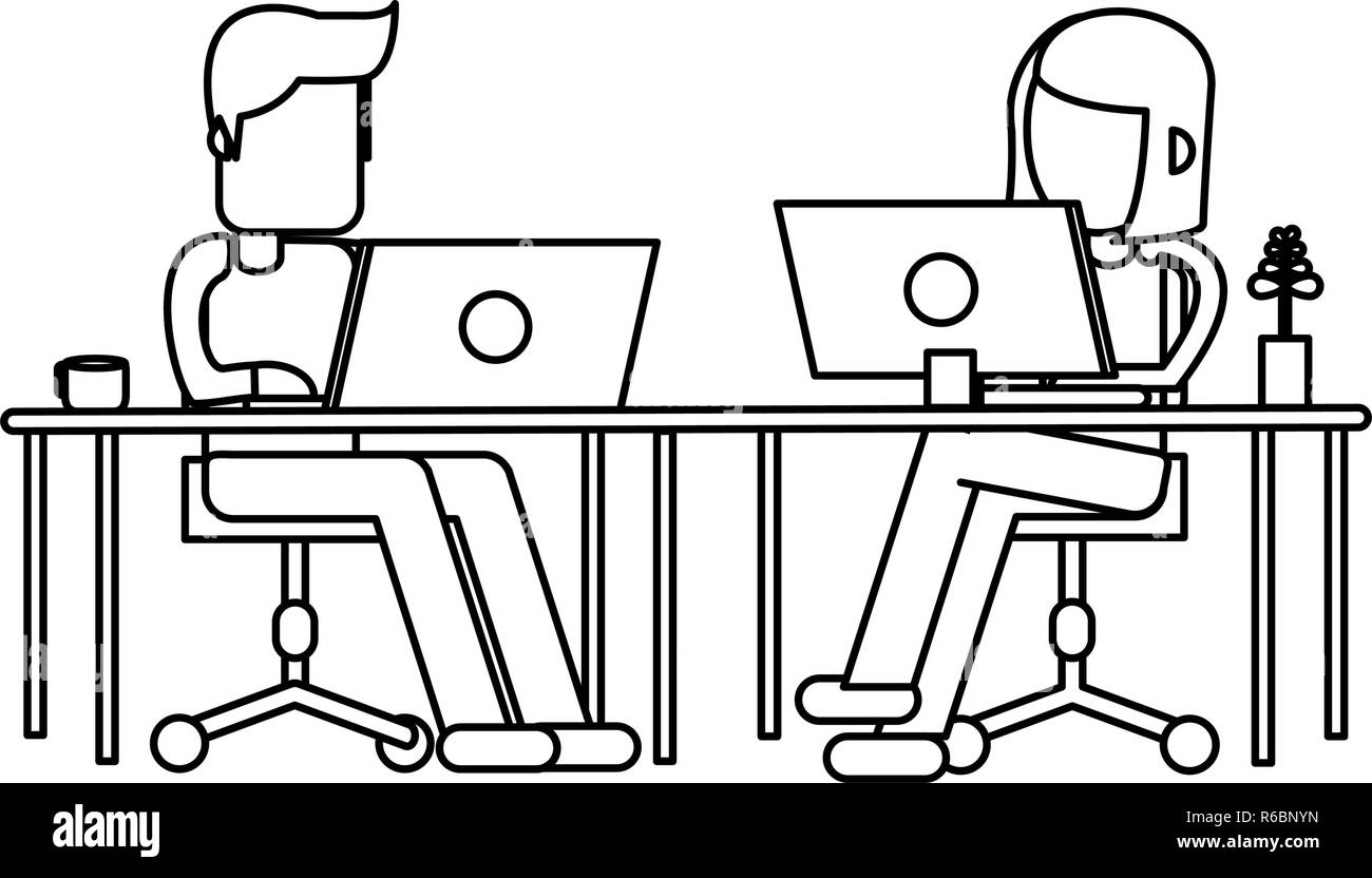 Working with computer avatar black and white Stock Vector Image & Art ...